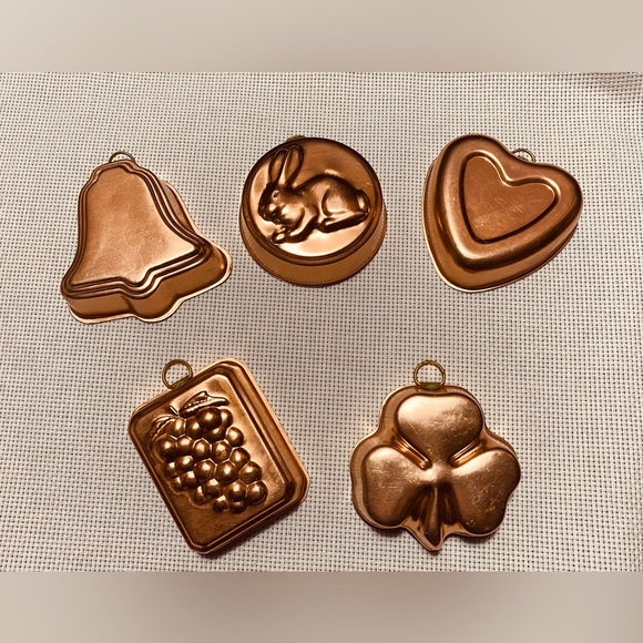 Accents | 5 Vintage Small Copper Mold Set Heart Bell Bunny Grapes ...